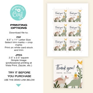 EDITABLE Dinosaur Thank You Tag • Dino Birthday Thank You • Hang Tag ...