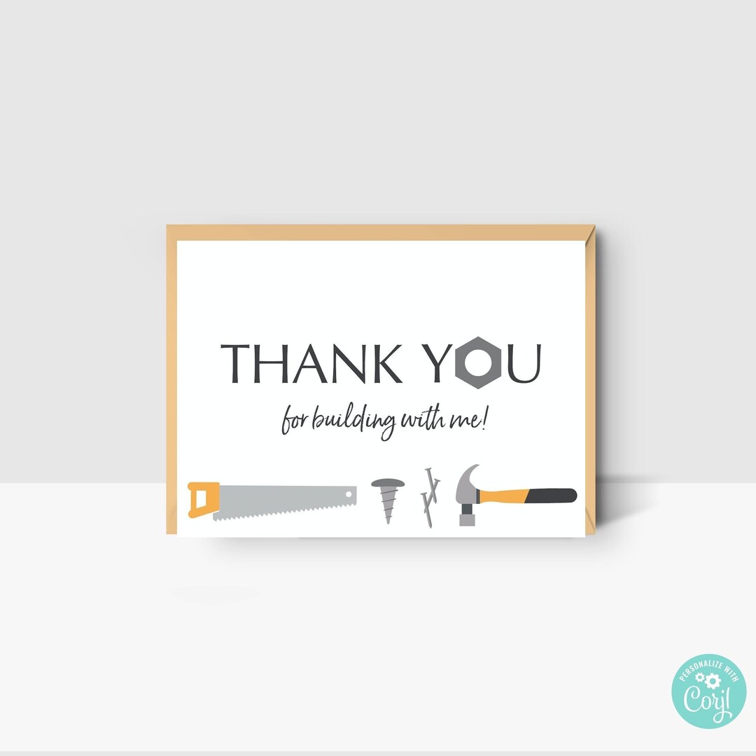 EDITABLE Builder Birthday Thank You Card, Handyman, Construction Thank ...