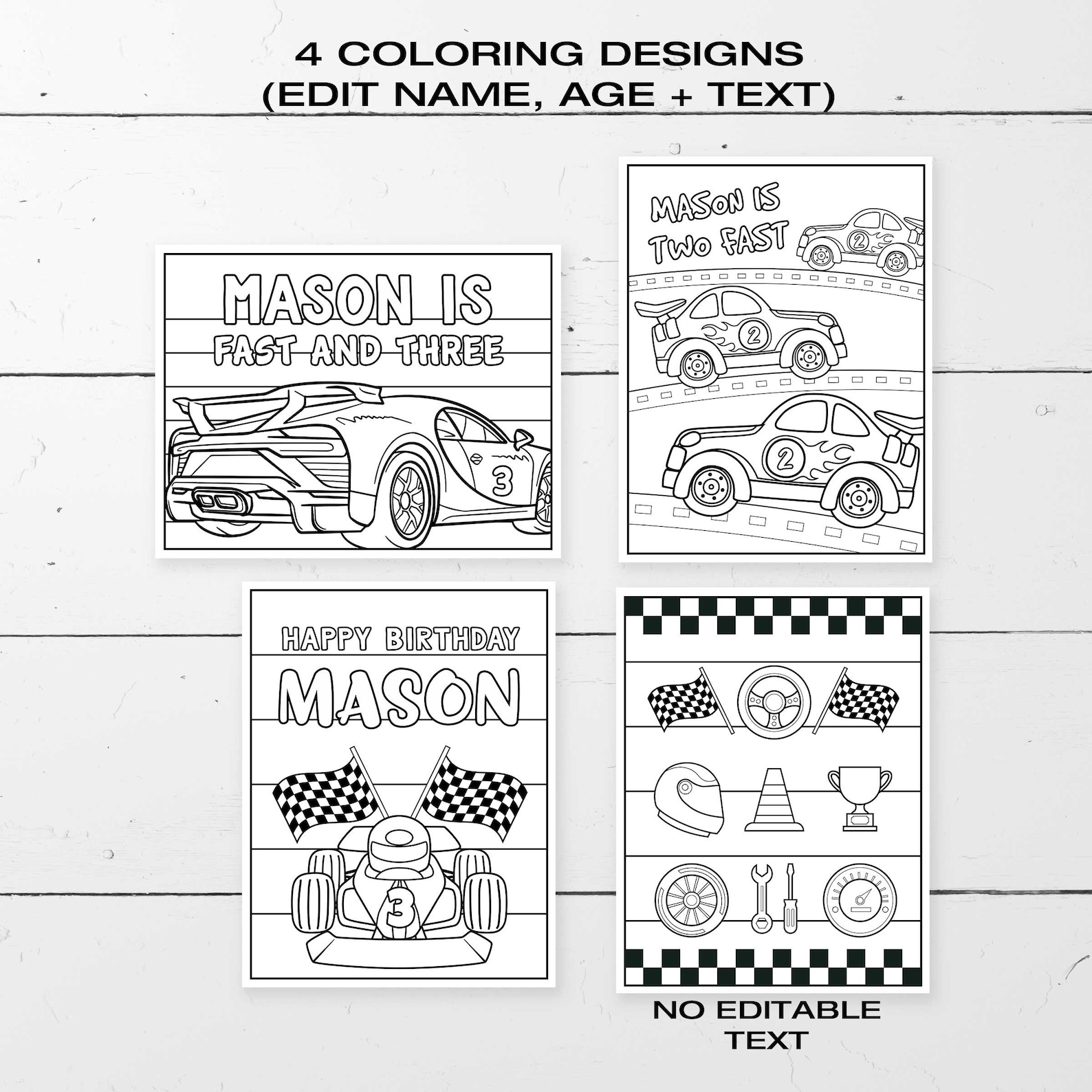 EDITABLE Race Car Party Coloring Pages Race Car Coloring Sheets ...