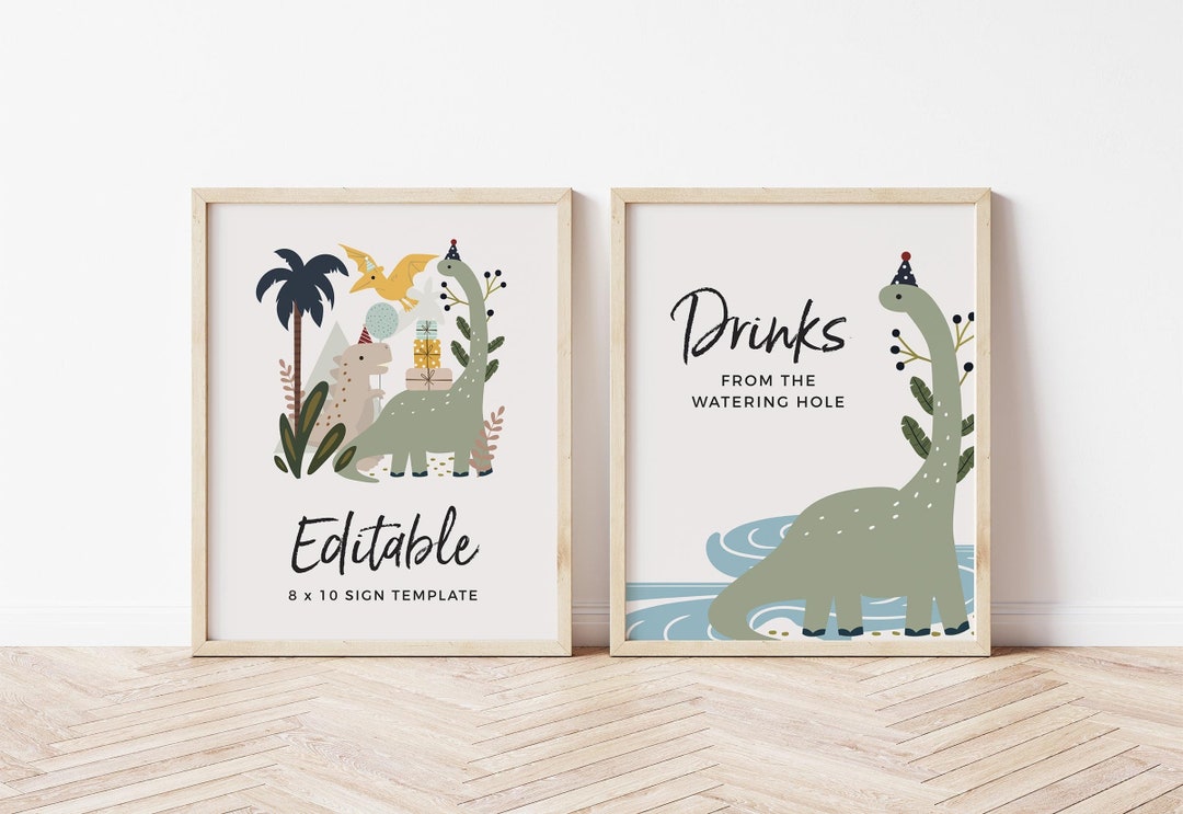EDITABLE Dinosaur Party Sign Template • Dino Birthday Party Signs ...