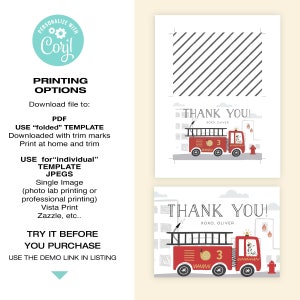 EDITABLE Fire Truck Thank You Card • Note Card, Stationery • Fireman ...