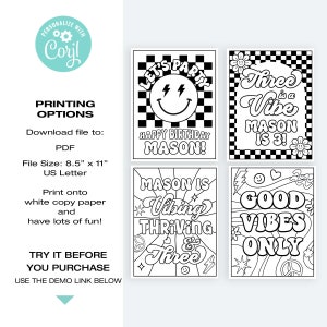 EDITABLE Cool | Vibing Thriving and Three Coloring Pages • 4 Designs 8. ...