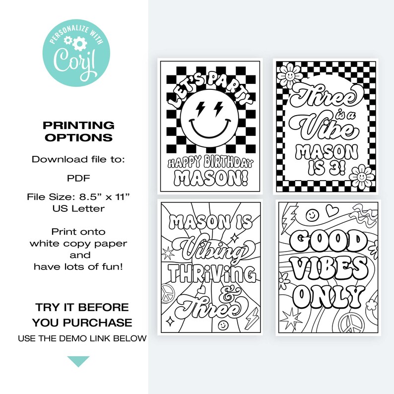EDITABLE Cool | Vibing Thriving and Three Coloring Pages • 4 Designs 8. ...