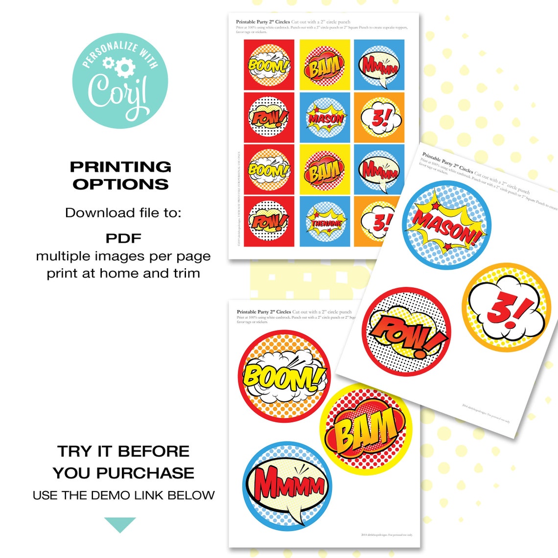 EDITABLE Printable Superhero 2 AND 4 Circles / - Etsy