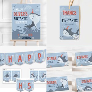 EDITABLE Shark Birthday Party Collection BUNDLE | 16 EDITABLE Digital ...