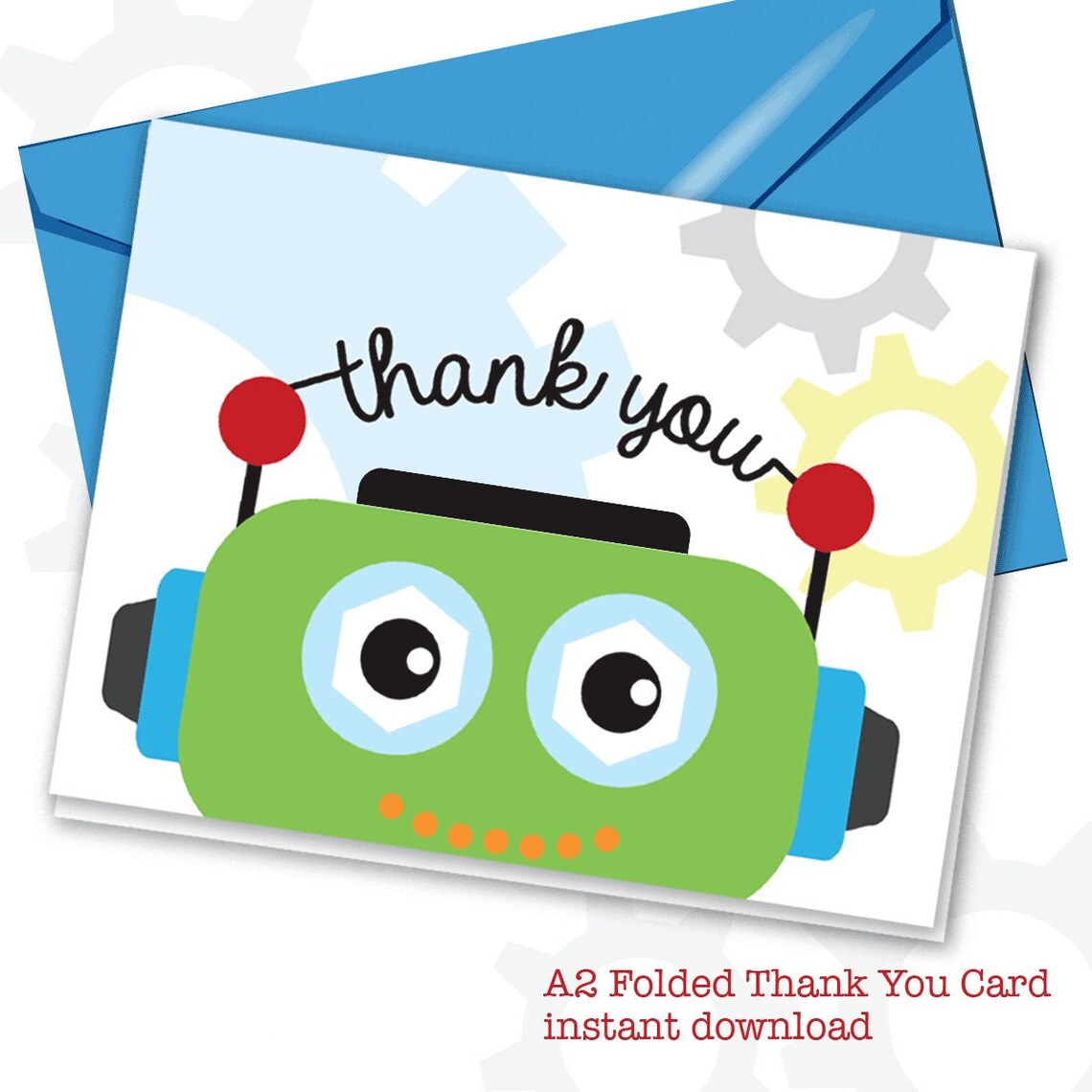 Robot Thank You Card | Robot Thank You Note | A2 Folded Card 4.25 X 5.5 ...