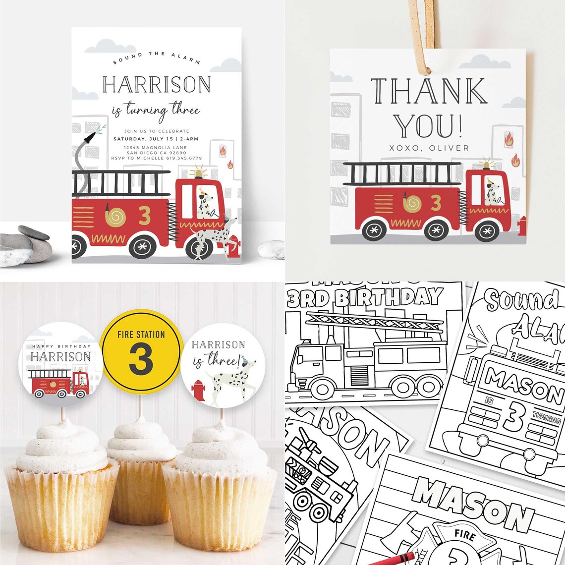 EDITABLE Fire Truck Thank You Card • Note Card, Stationery • Fireman ...