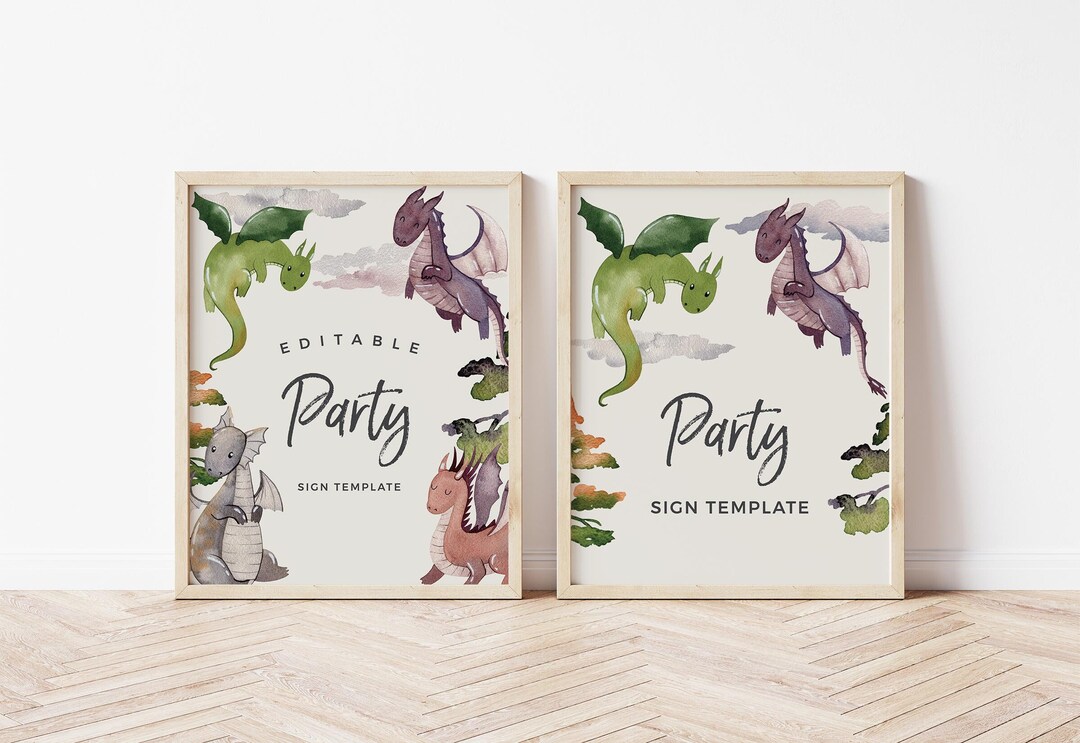 Editable Dragon Party Signs 8x10 | Modern Dragon Signs, Food Sign ...