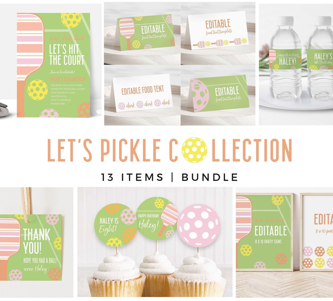 EDITABLE Pickleball Birthday Collection | Girl Pickleball | BUNDLE | 13 ...