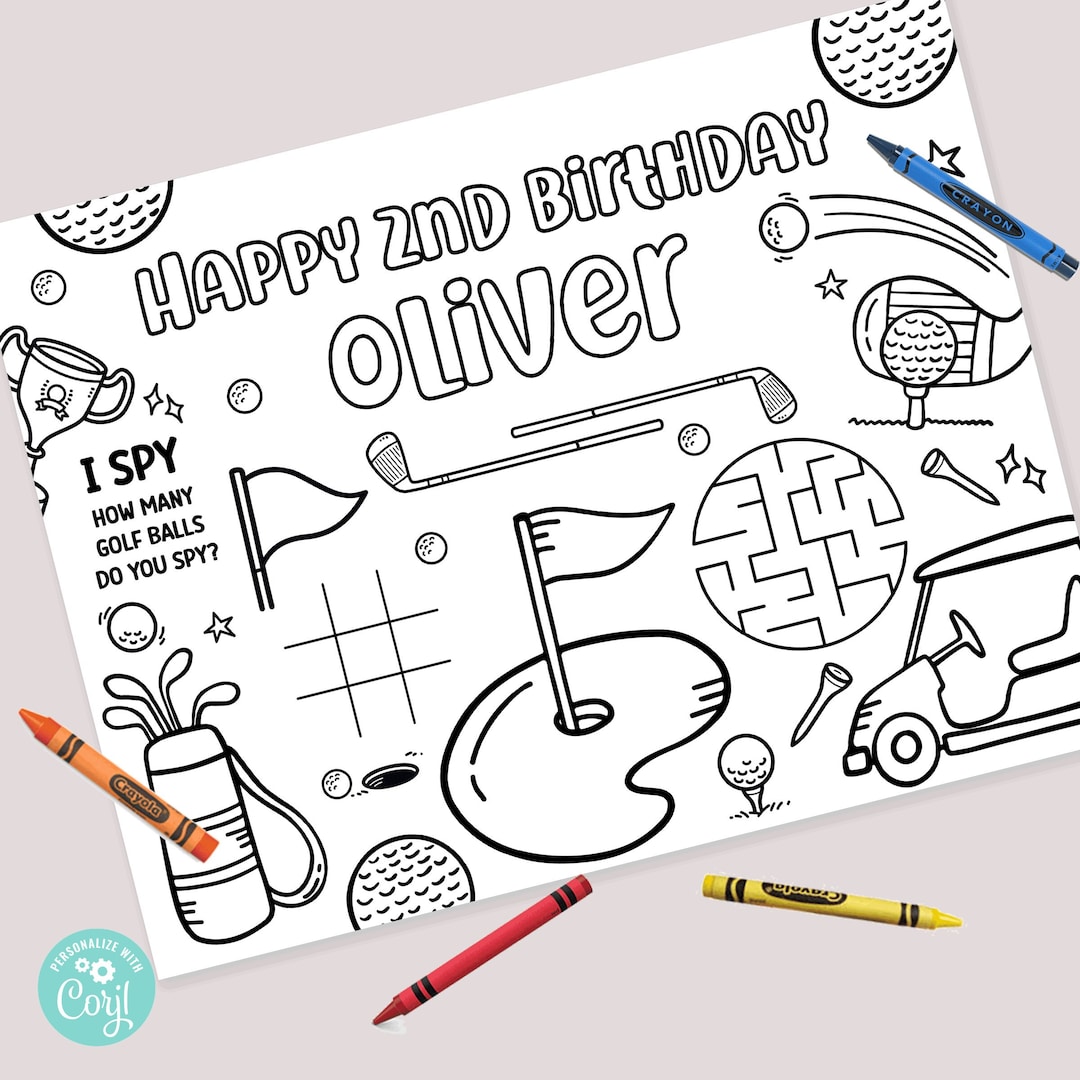 EDITABLE Golf Birthday Coloring Page • activity Sheet • Coloring Sheet ...