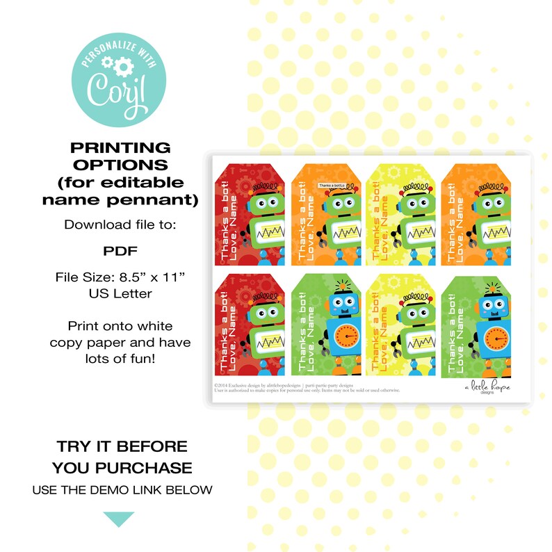 EDITABLE Robot Party Thank You Tags | Robot Favor Tag | Robot Gift Tag ...