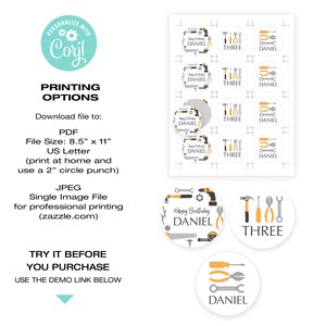 EDITABLE Builder Birthday Cupcake Toppers • 3 Designs • Handyman ...