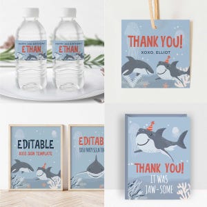 EDITABLE Shark Birthday Party Collection BUNDLE | 16 EDITABLE Digital ...
