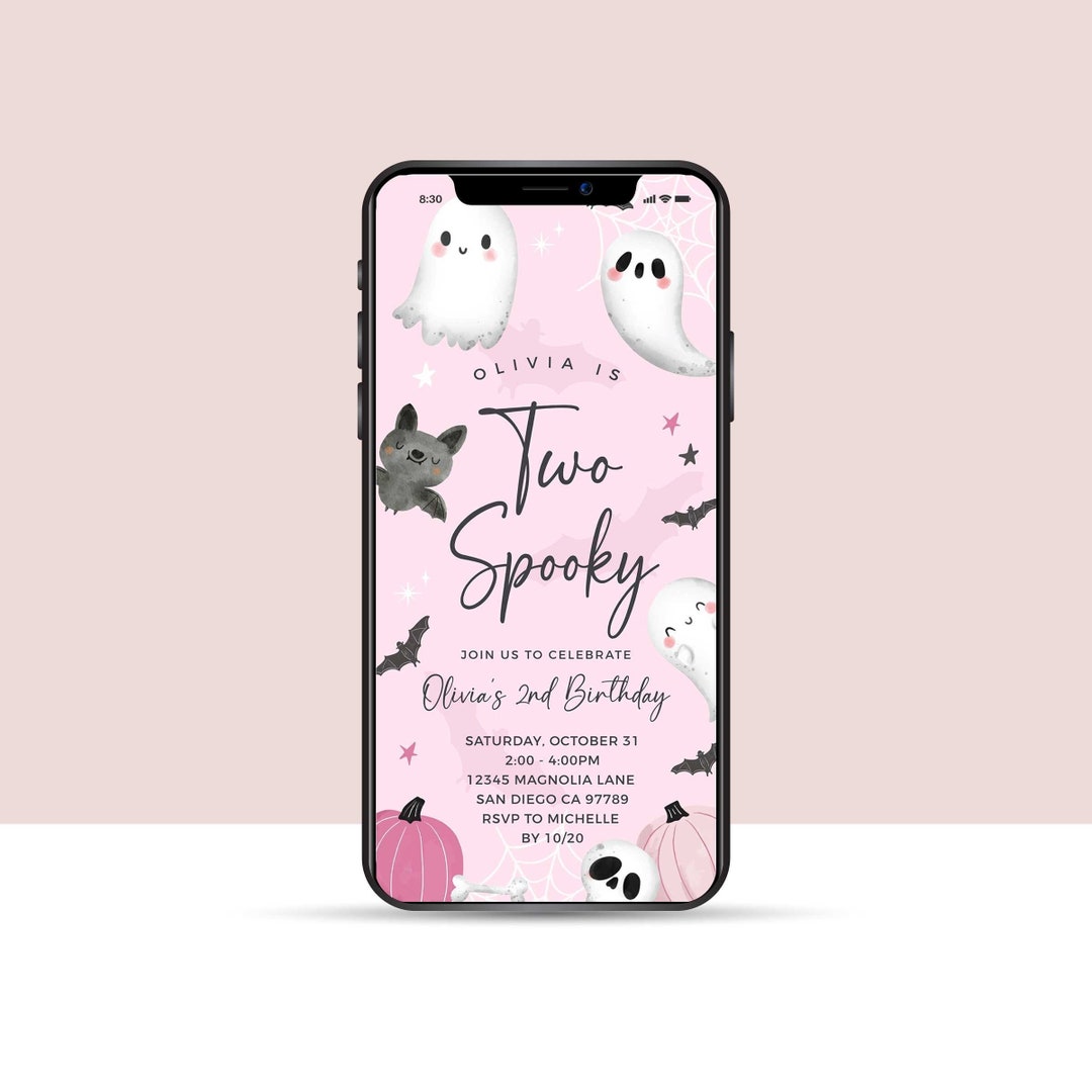 Two Spooky Birthday Invitation EVITE Invitation, Phone Text Invite ...