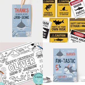 EDITABLE Shark Party Signs • Shark Birthday Signs • Shark Warning Signs ...
