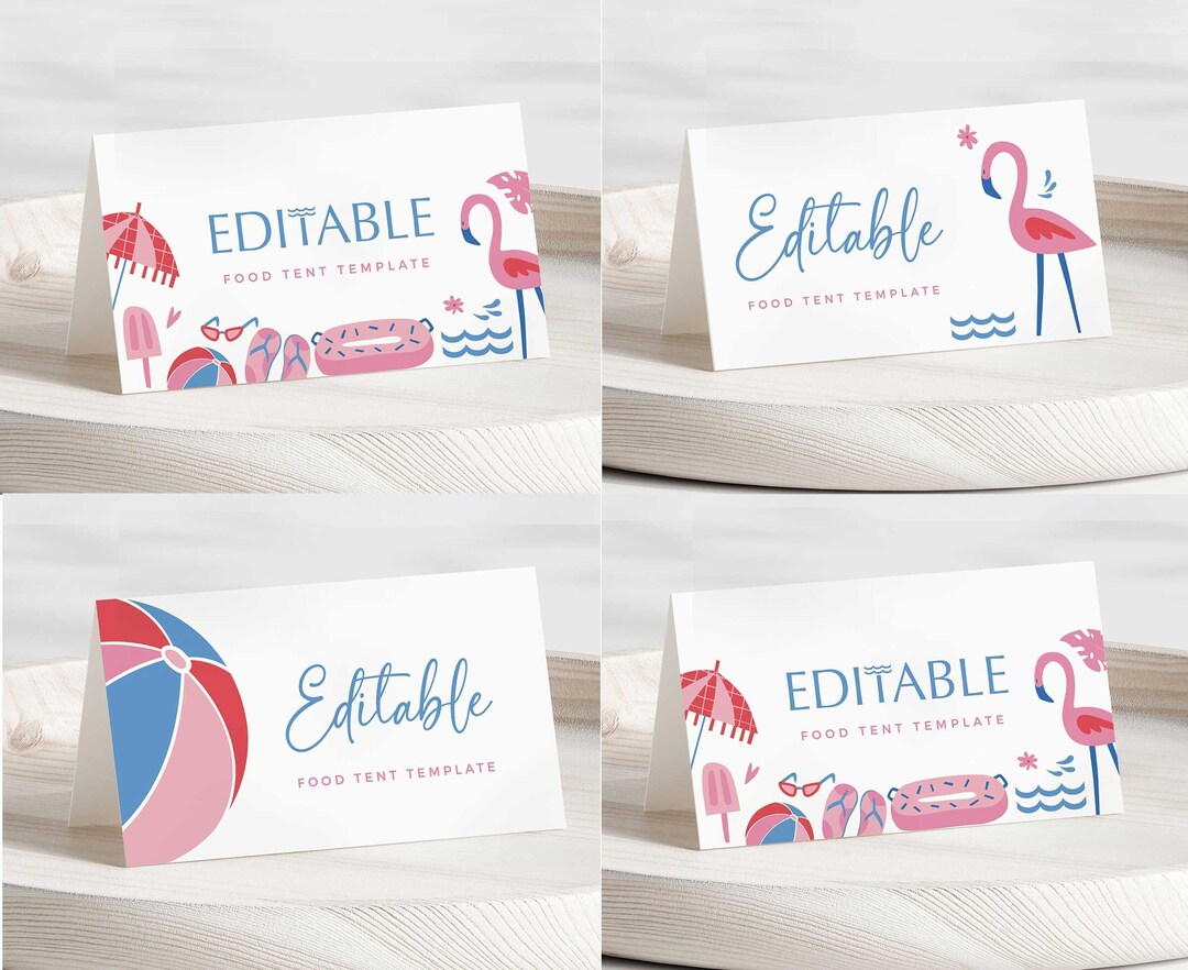 EDITABLE Pool Party Food Tents • Table Tents 4 Designs • Swim Party ...