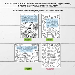 EDITABLE Dinosaur Party Coloring Pages • Dinosaur Coloring Sheets ...