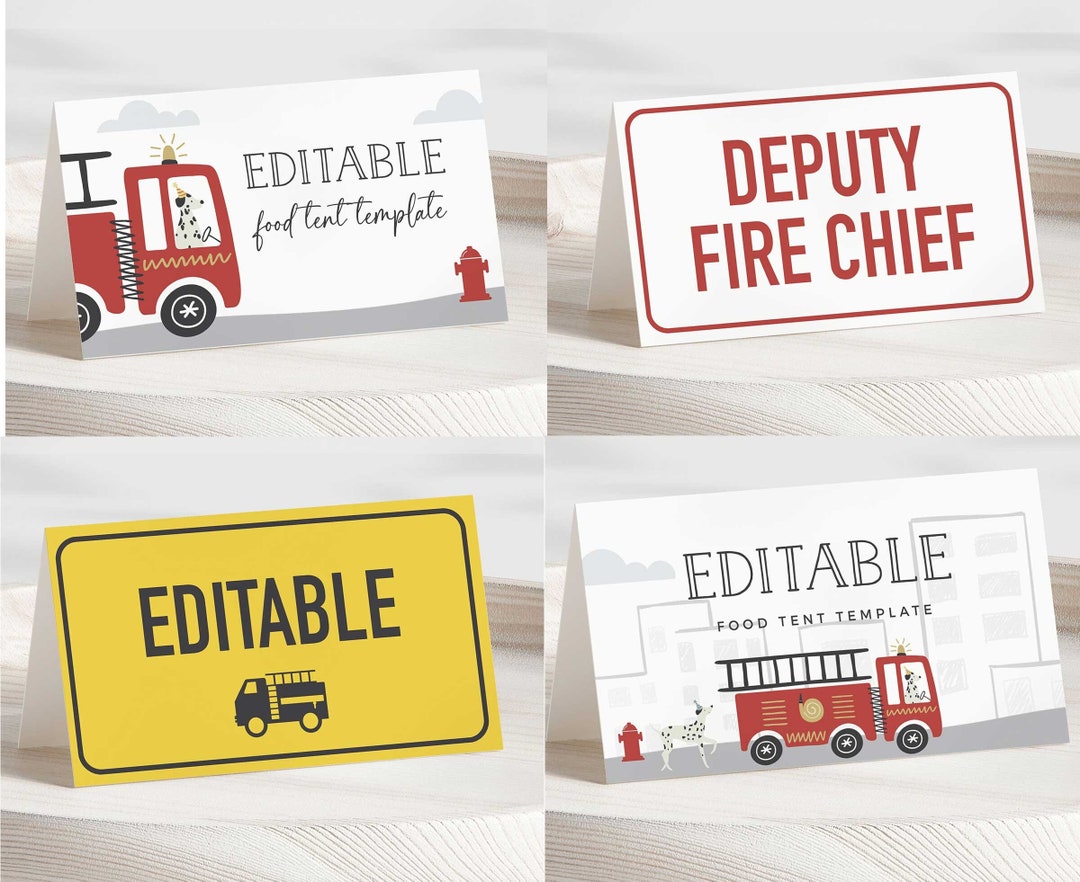 EDITABLE Fire Truck Party Food Tents • Table Tents 4 Designs • Fireman ...