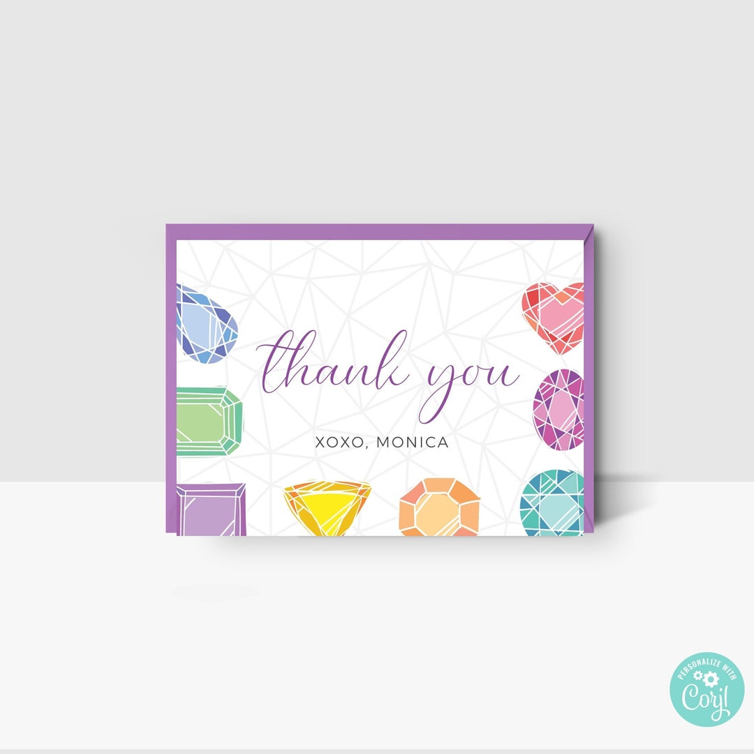 EDITABLE Gemstone Party Thank You Card • Flat and Folded • Gem Thank ...