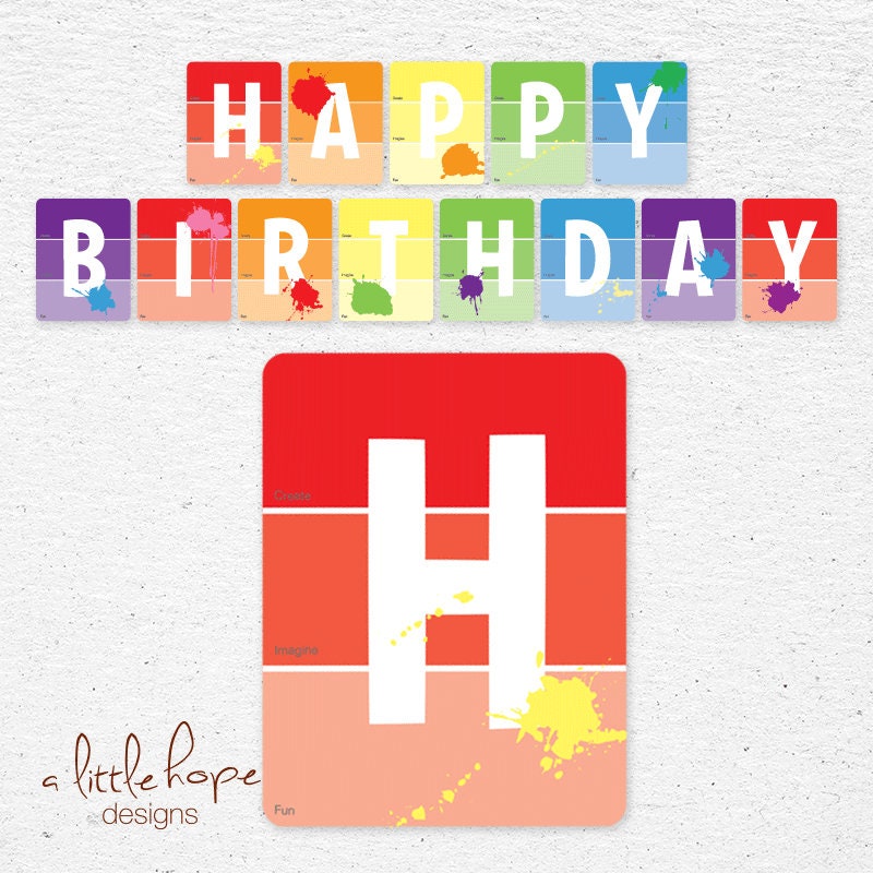 Art Party Happy Birthday Banner / Happy Birthday Pennant / + Editable ...