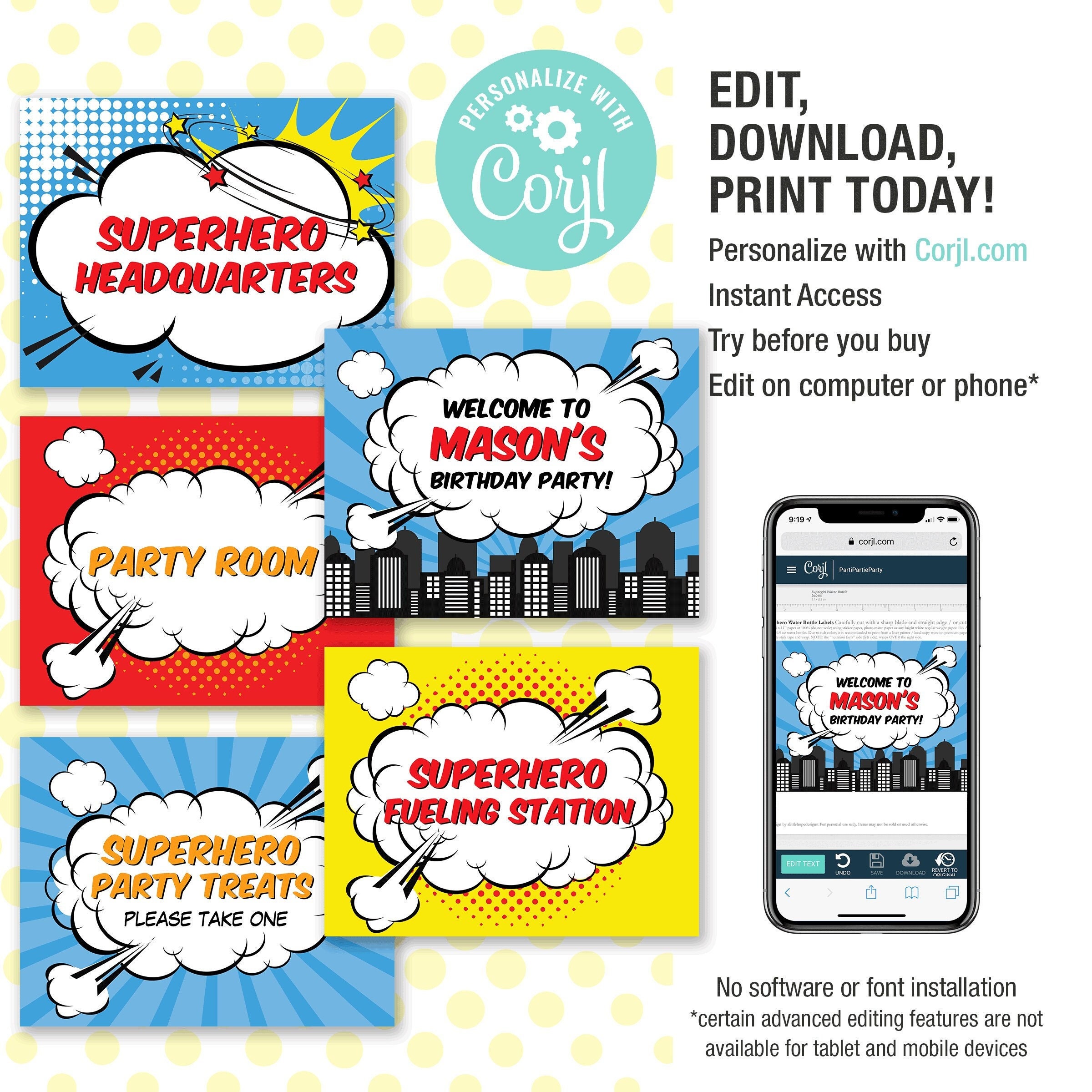 EDITABLE Superhero Party Signs • 8.5" X 11" | Superhero Welcome Sign ...