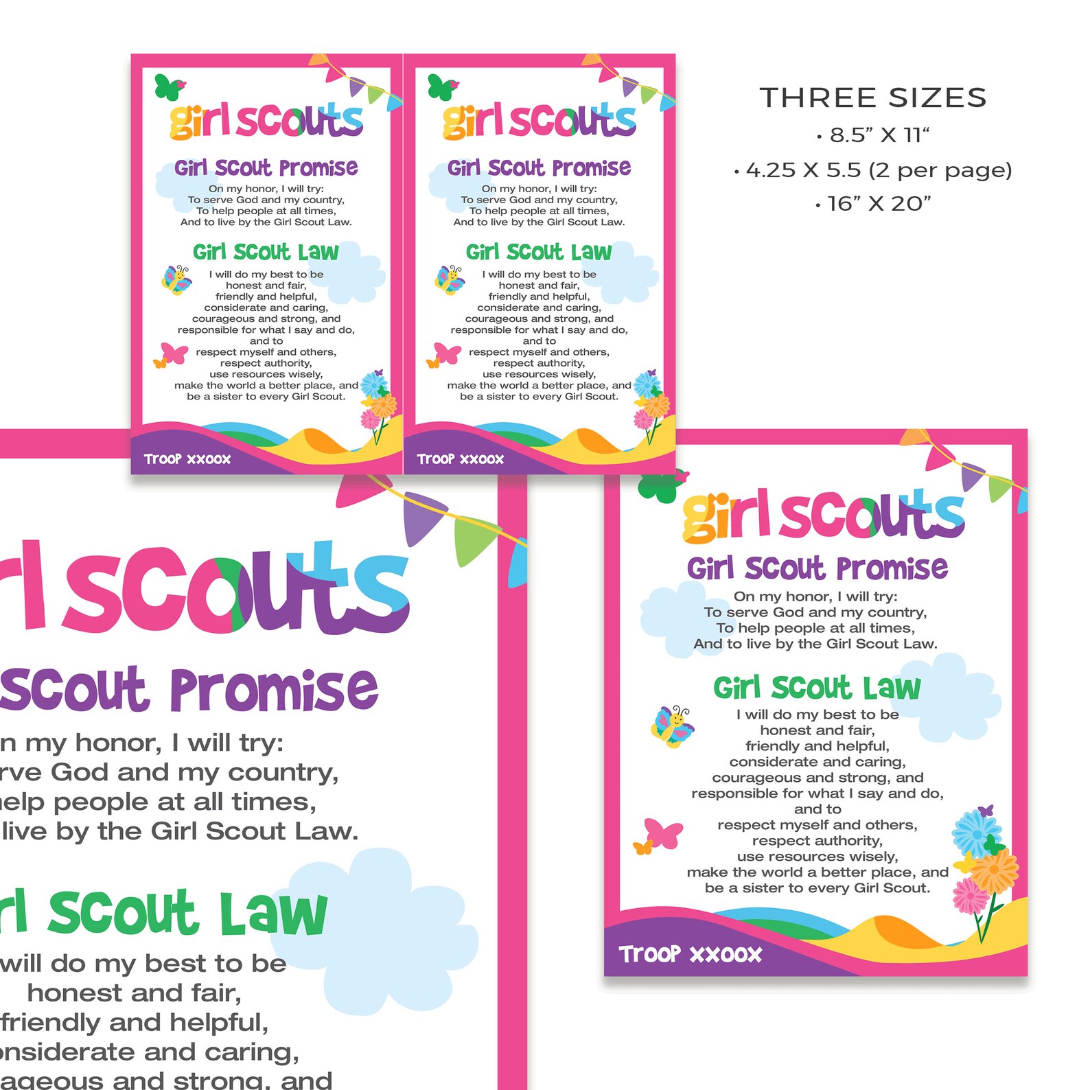 Girl Scout Promise and Girl Scout Law EDITABLE Text & Troop - Etsy ...