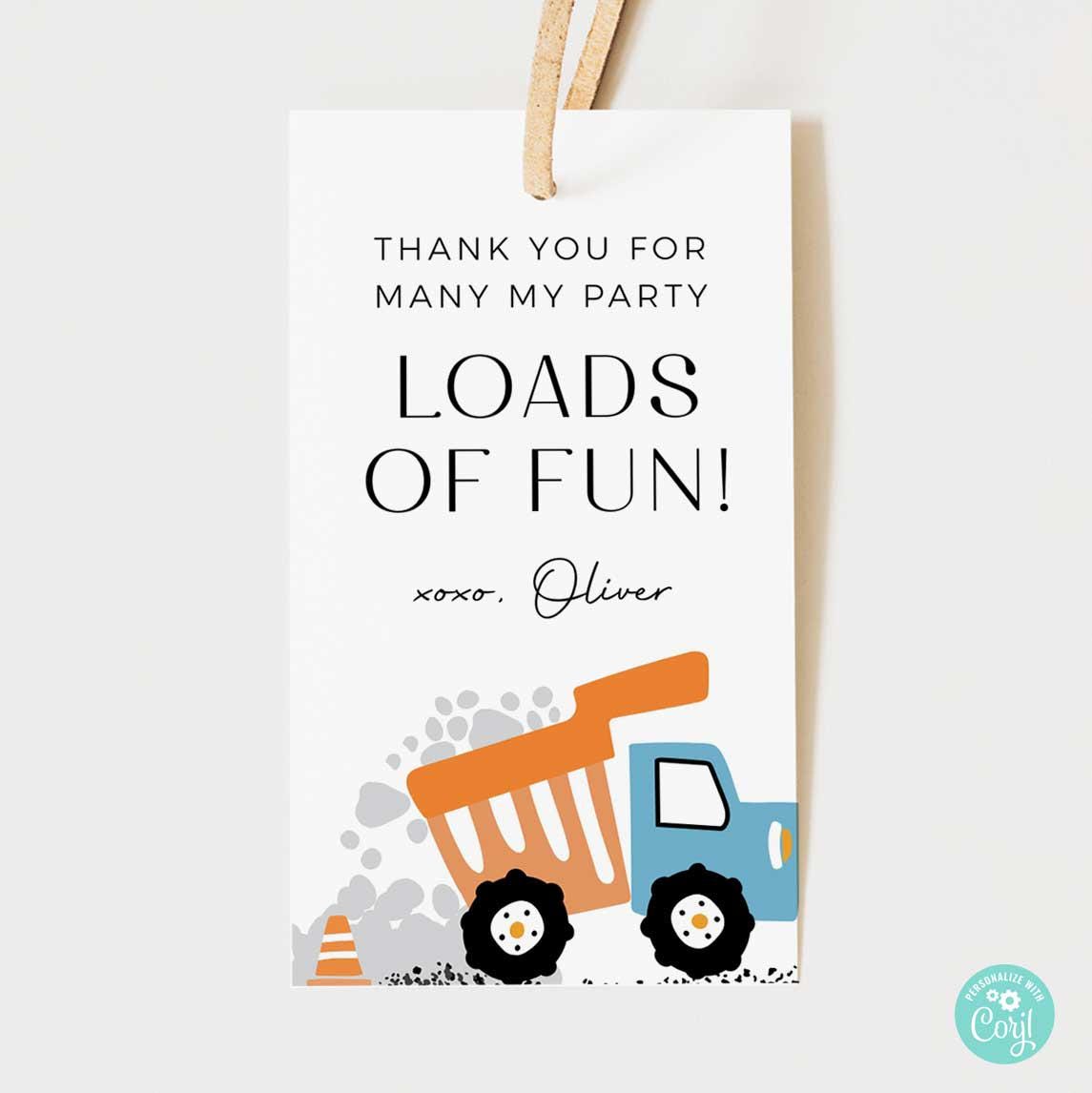 EDITABLE Construction Party Thank You Tag • Gift Tag • Favor Tag ...