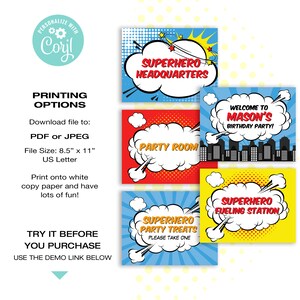 EDITABLE Superhero Party Signs • 8.5" X 11" | Superhero Welcome Sign ...