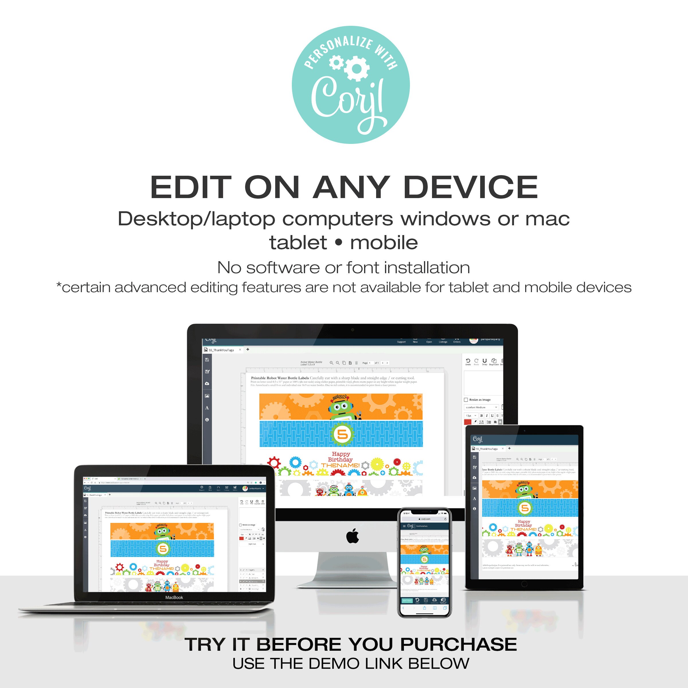 EDITABLE Printable Robot Water Bottle Labels / Robot Party | Etsy