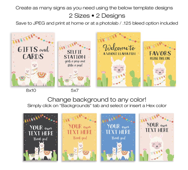EDITABLE Llama Party Signs 2 Designs 8x10 and 5x7 Cactus - Etsy