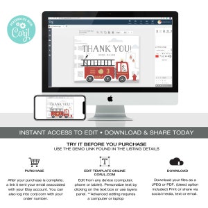 EDITABLE Fire Truck Thank You Card • Note Card, Stationery • Fireman ...