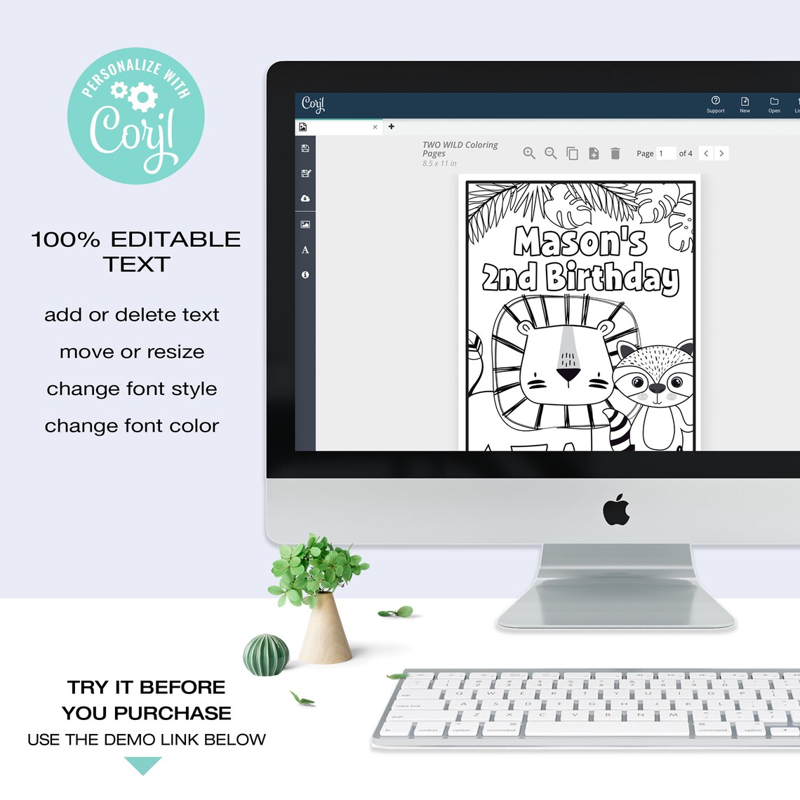 EDITABLE Two WILD Coloring Pages 4 Designs 8.5 X 11 - Etsy