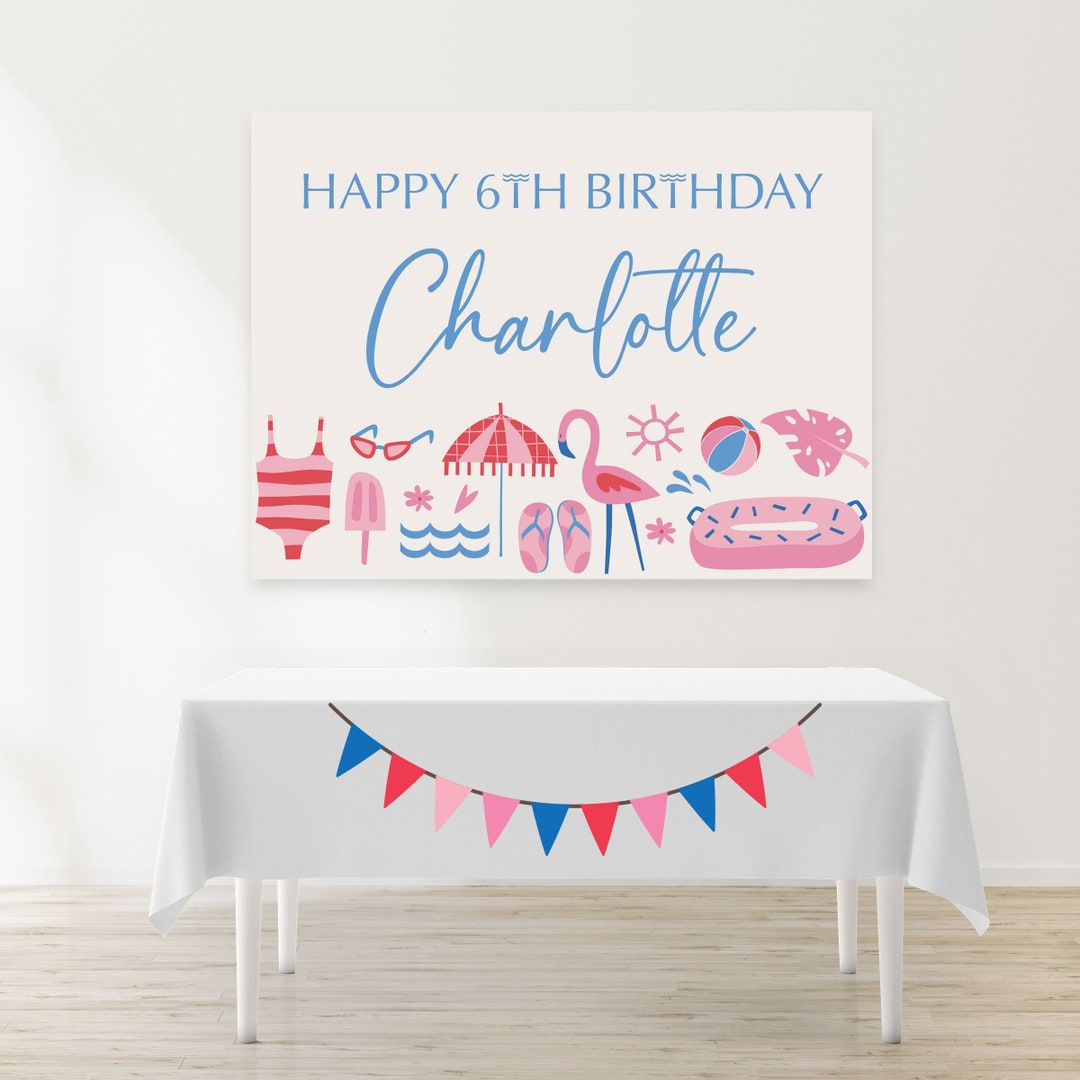 EDITABLE Pool Party Backdrop Banner 30" X 48" and 36" X 48" , Summer ...