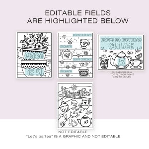 EDITABLE Tea Party Coloring Pages • 4 Coloring Pages (3 Editable ...