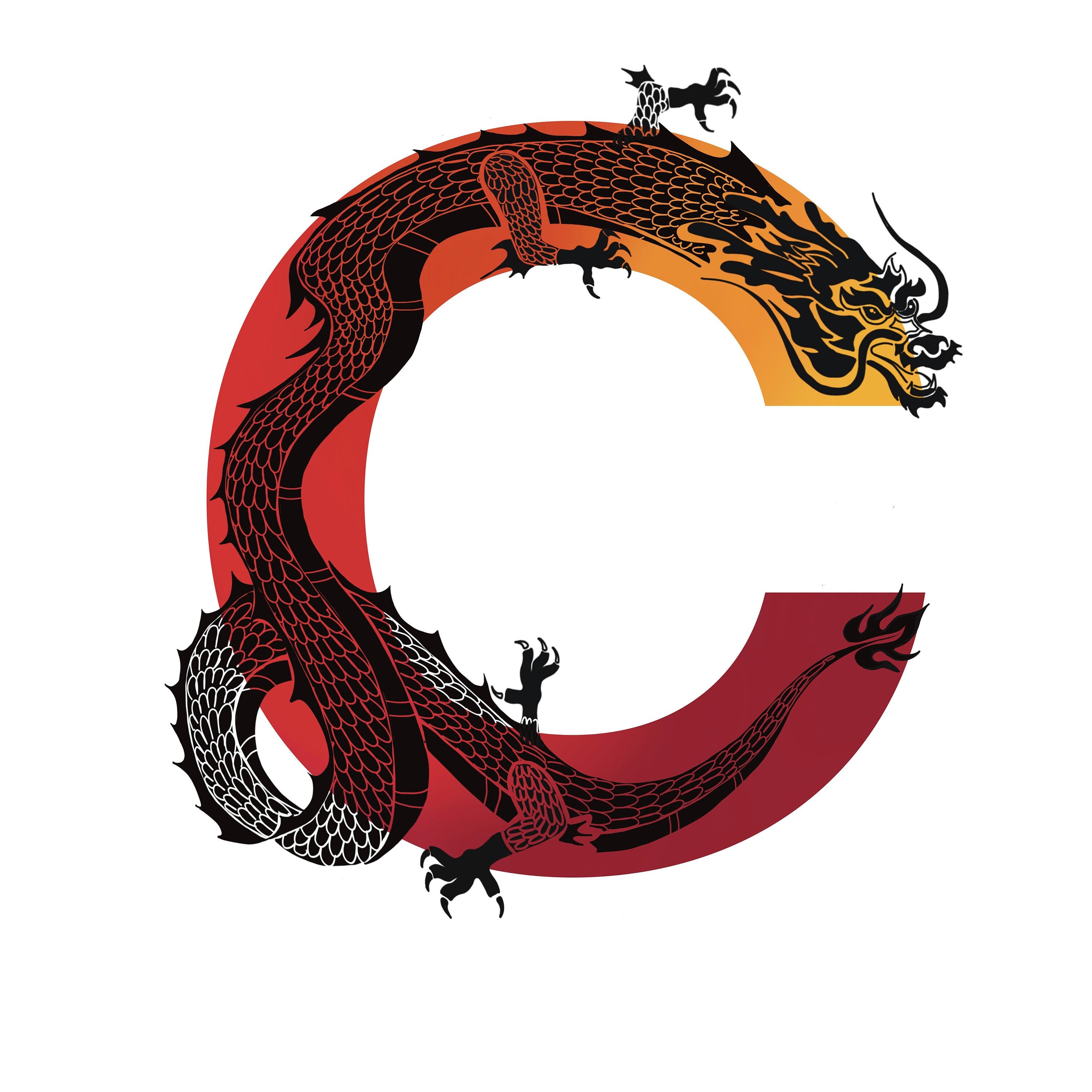 Initial Letter C , Dragon Letter, Tattoo Letter,. Digital Printable ...