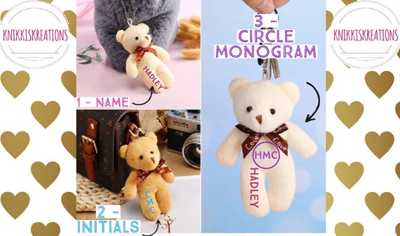 Teddy Bear Keychain With Personalized Decal or Monogram | Etsy