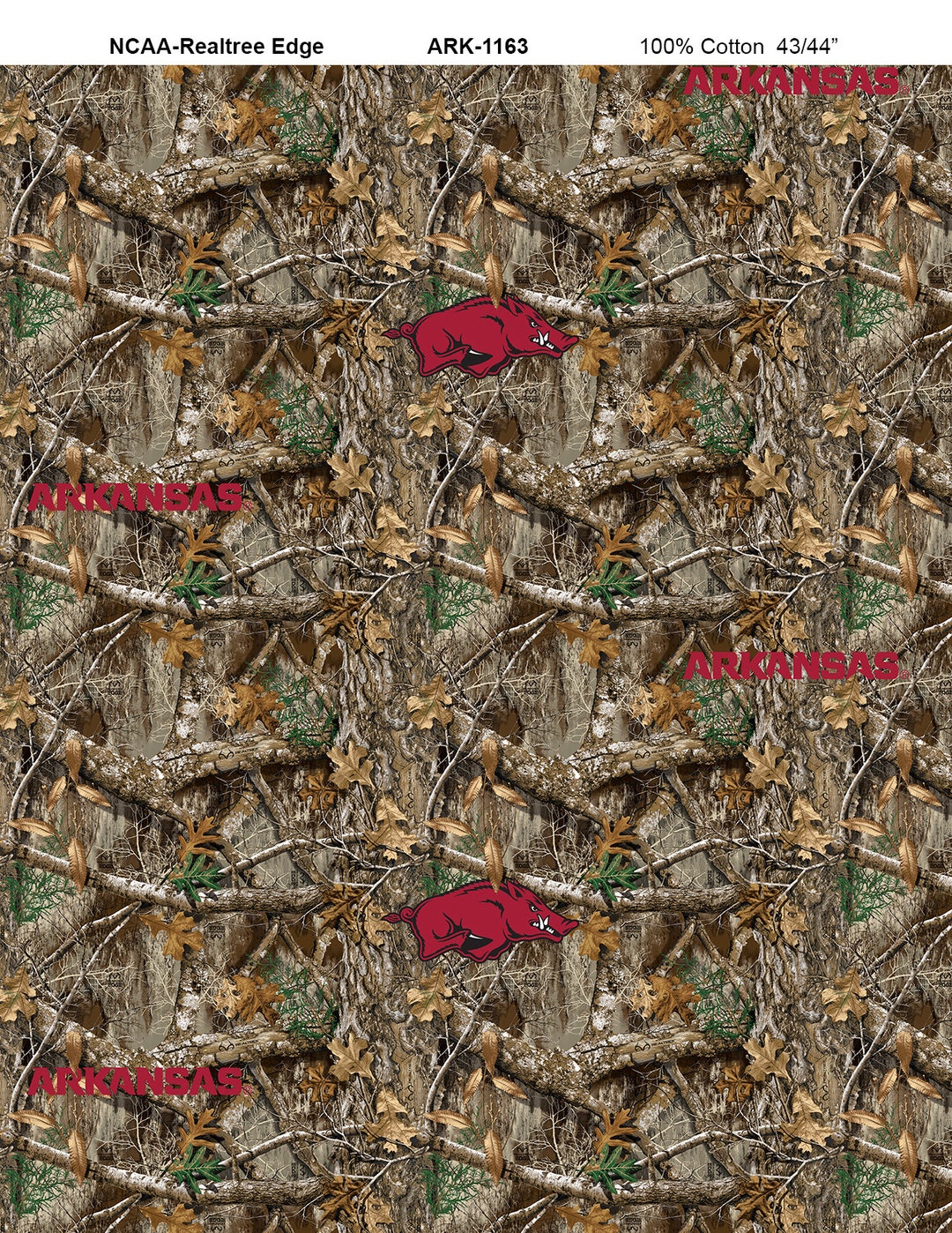 University of Arkansas Cotton Fabric by Sykel-arkansas Razorbacks ...