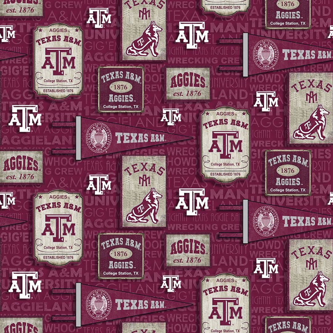 Texas A&M Cotton Fabric by Sykel-texas A and M Aggies Vintage Pennant ...