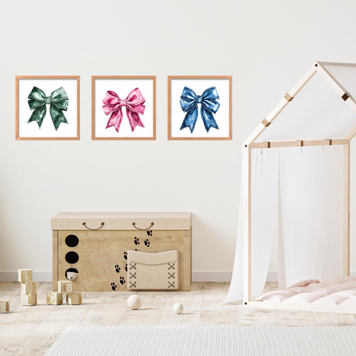 Pink - Watercolor Bow Digital Print – 12x12” | Nursery, Playroom, or ...
