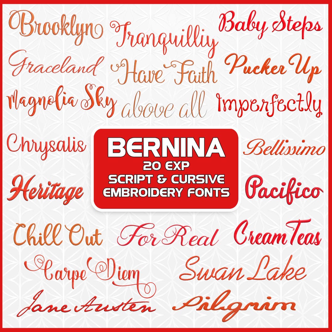 Bernina Embroidery Fonts, 20 Script Font Set, EXP Embroidery Machine ...