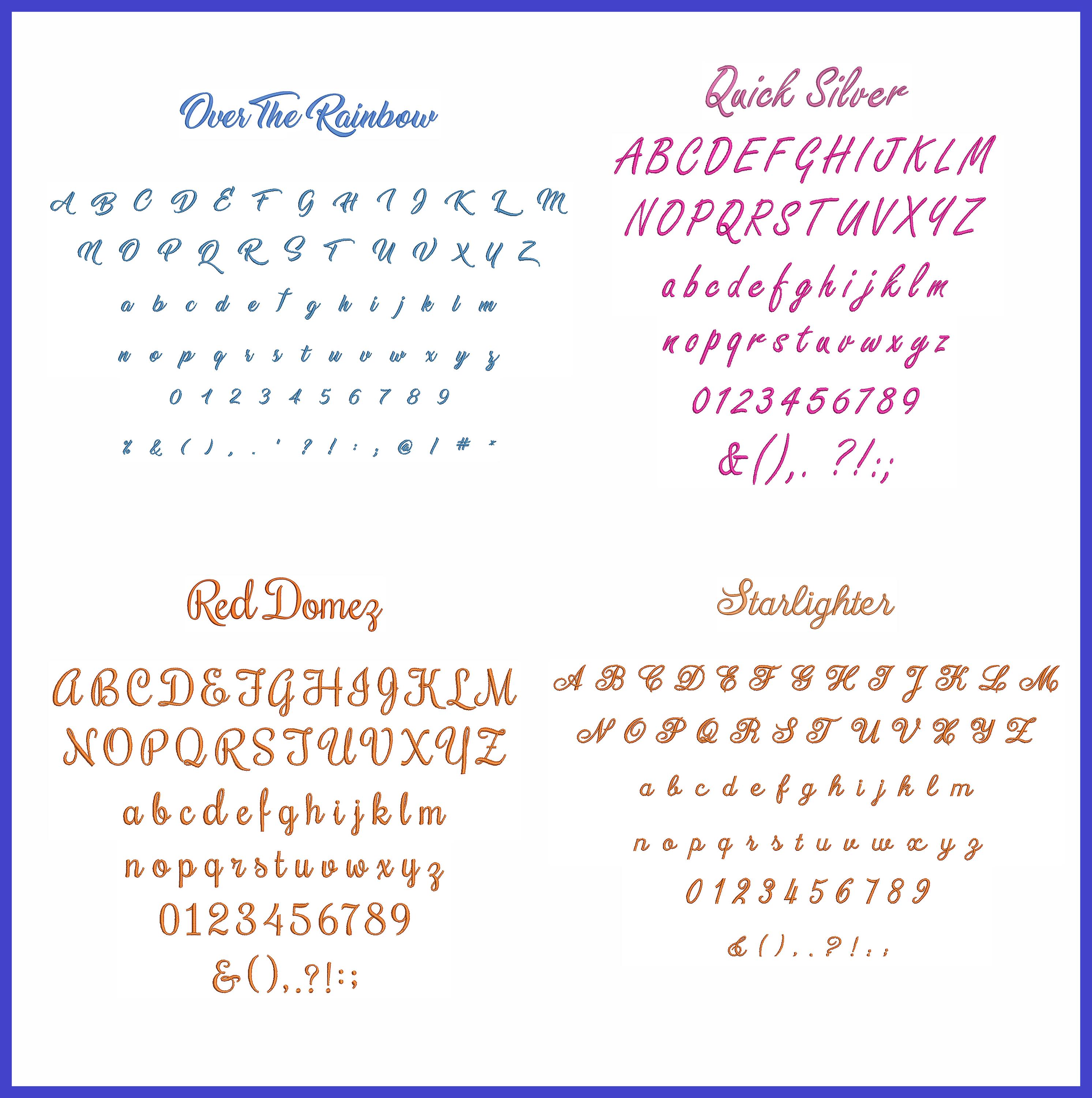 20 Script Embroidery Fonts Bundle Cursive Fonts (0.5-4 Inch) Brother ...