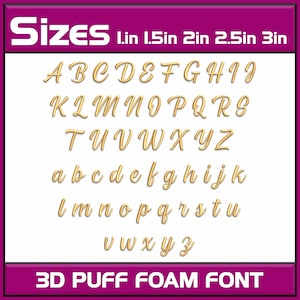 Sophia 3D Puff Foam Embroidery Font | 1in to 3in BX PES DST - Etsy