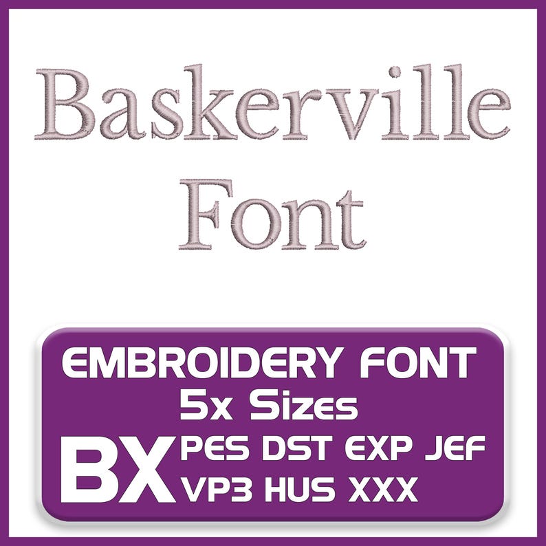 Baskerville Cursive Embroidery Font | 5 Sizes (bx, Pes, Dst, Exp, Jef ...
