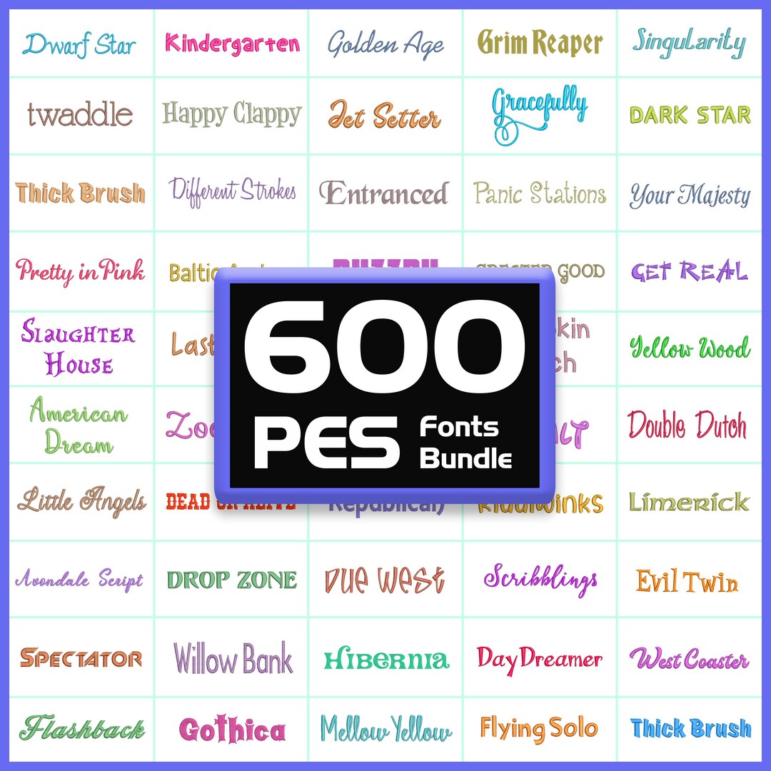 PES Fonts Bundle: 600 Brother Font Pack (1-3 Inch) (digital Download ...