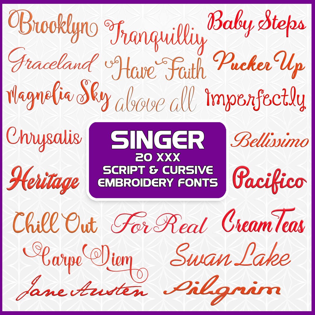 Singer Embroidery Fonts, 20 Script Fonts Set, XXX Embroidery Machine ...