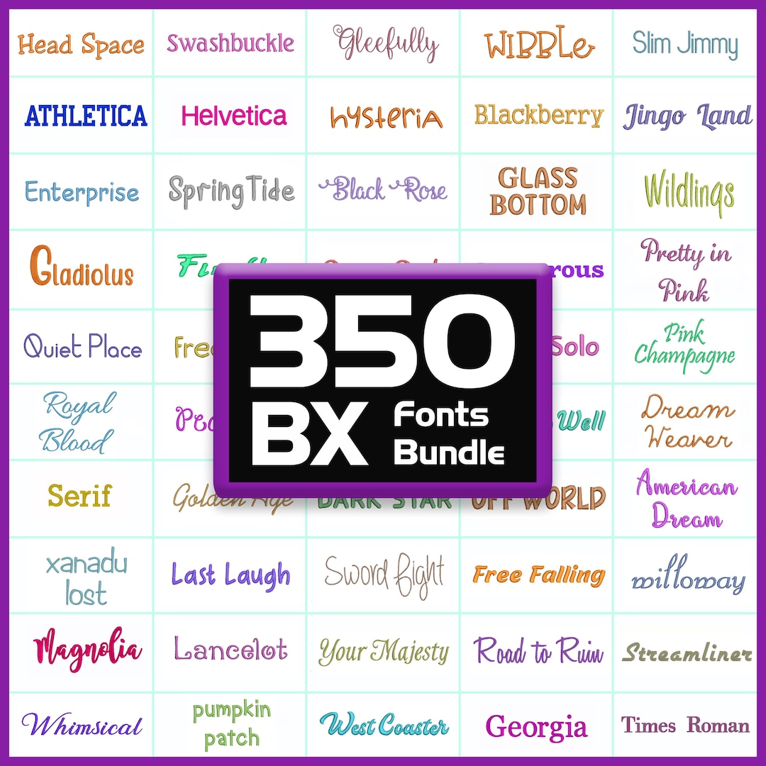 BX Embroidery Fonts: 350 Machine Bundle (1 Inch - 3 Inch) - Etsy