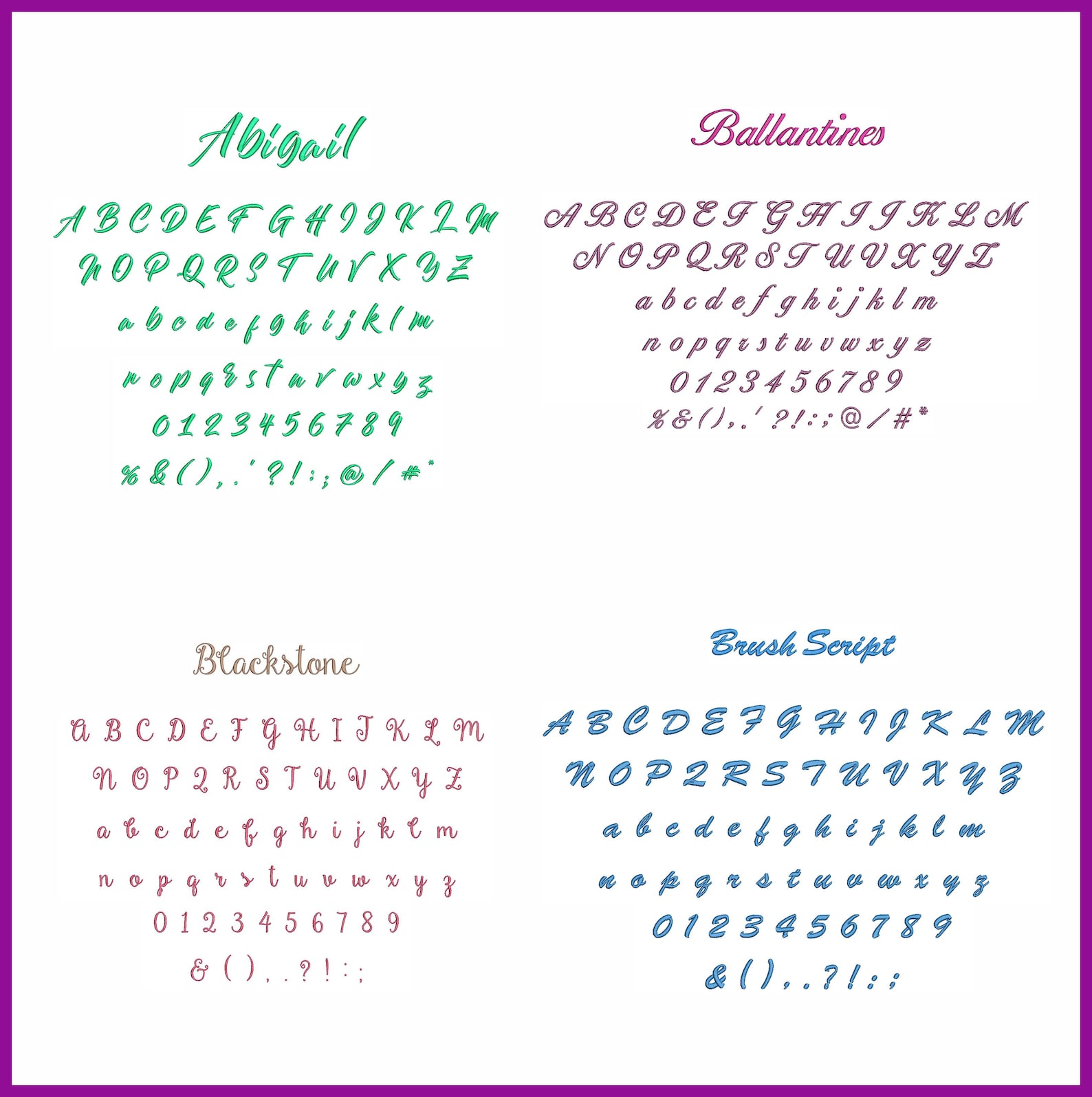 BX Embroidery Fonts Bundle: 20 Cursive Machine Letters (0.5-4 Inch) - Etsy
