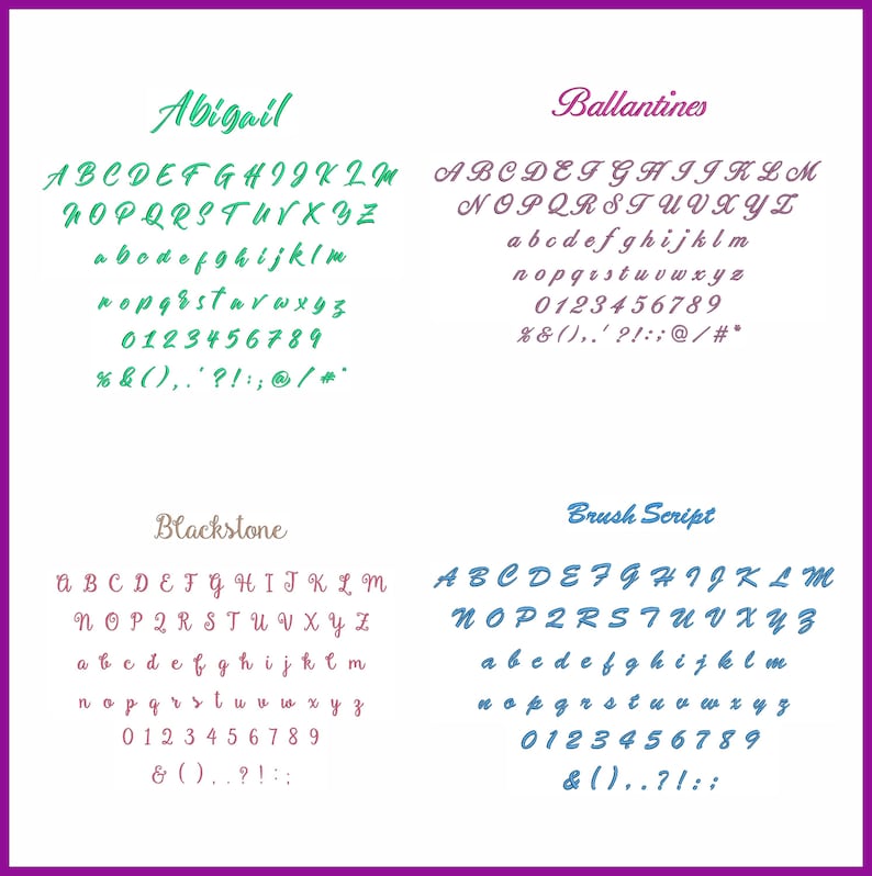 BX Embroidery Fonts Bundle: 20 Cursive Machine Letters (0.5-4 Inch) - Etsy