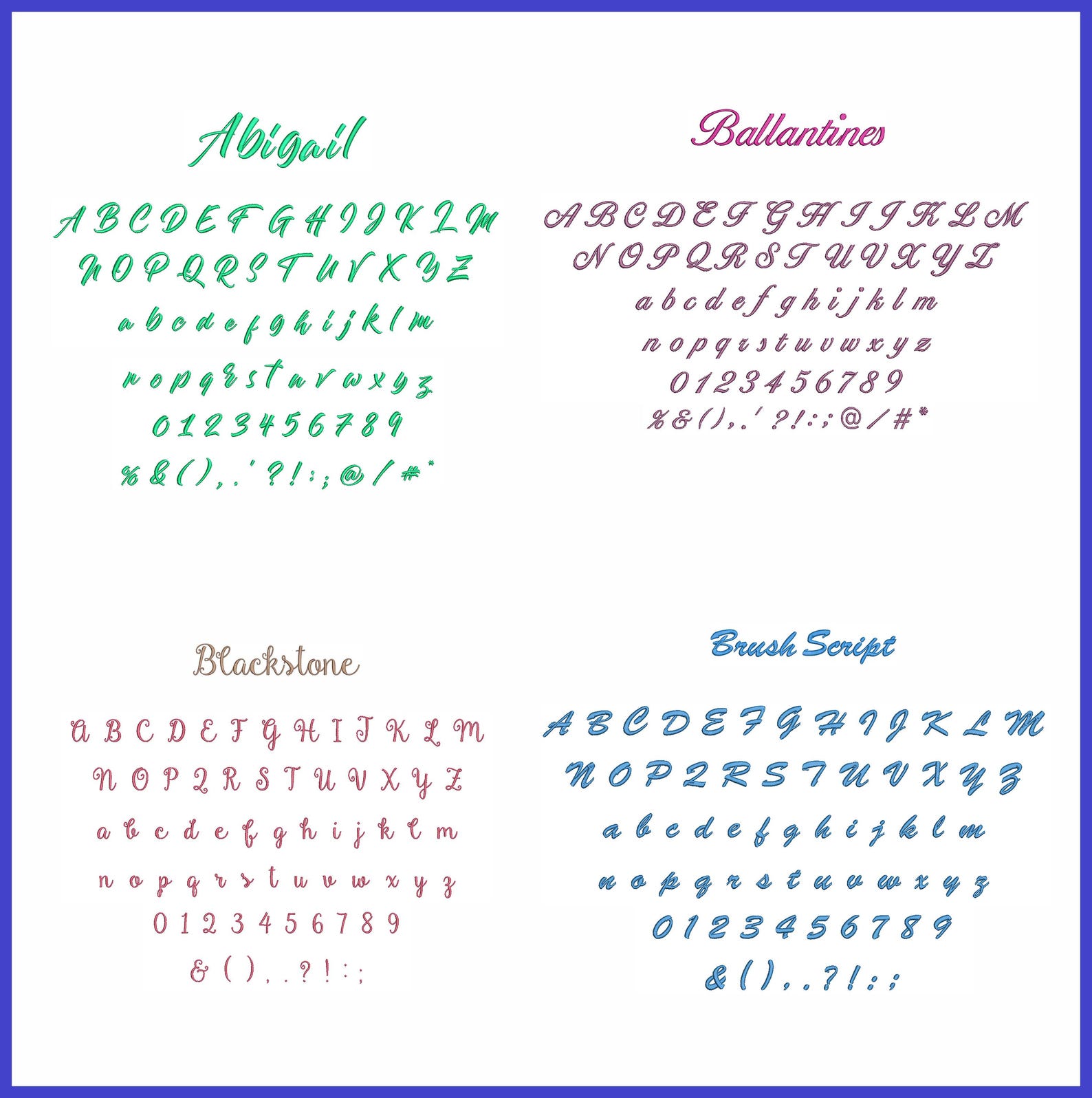 20 Script Embroidery Fonts Bundle Cursive Fonts (0.5-4 Inch) Brother ...