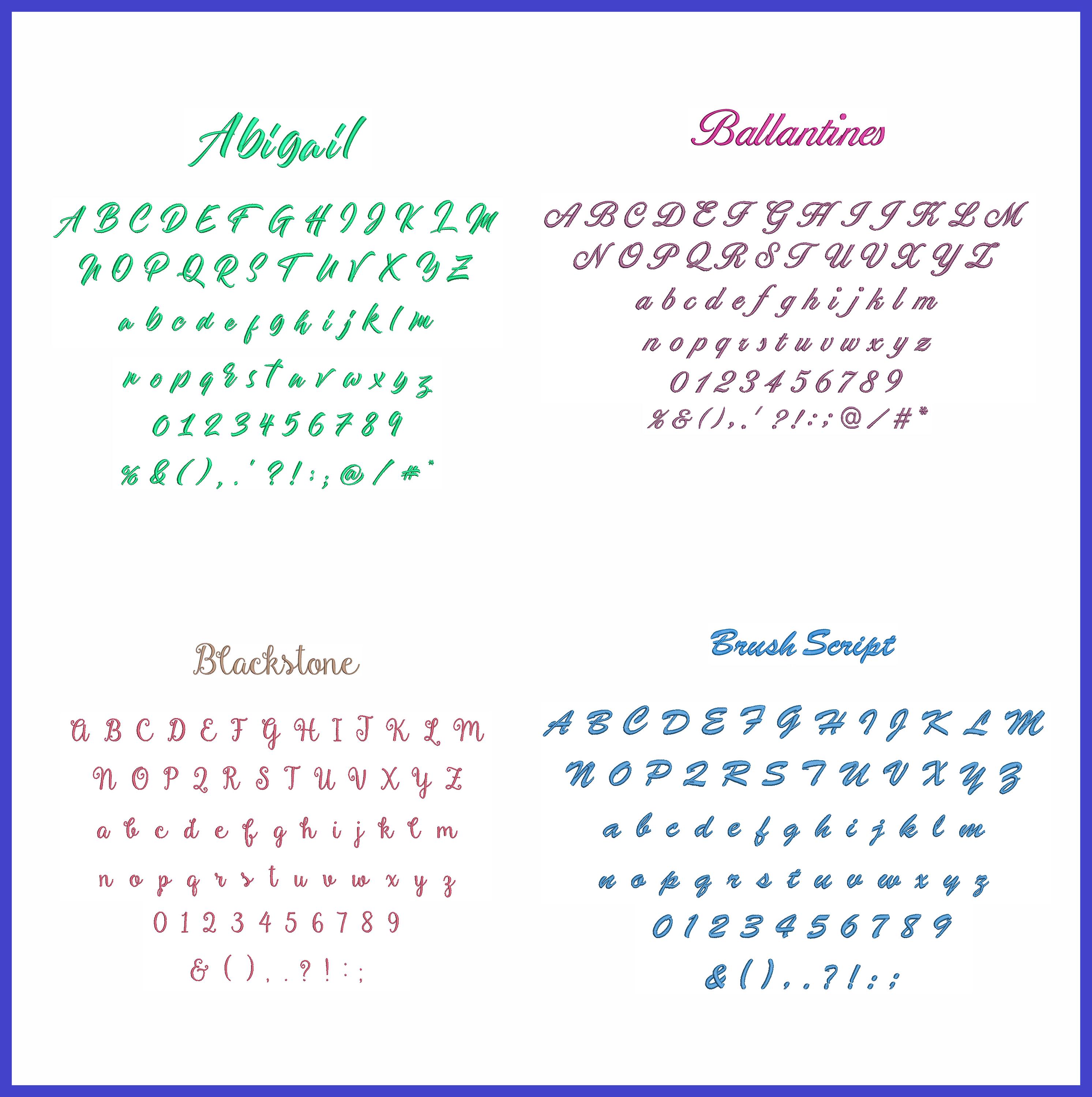 20 Script Embroidery Fonts Bundle Cursive Fonts (0.5-4 Inch) Brother ...